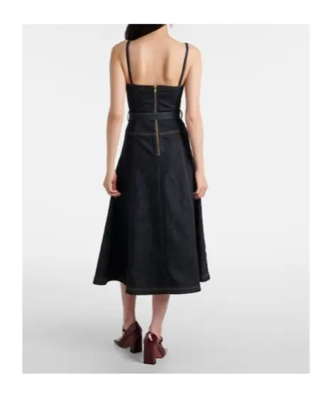SELF-PORTRAIT Belted Denim Bustier Dress