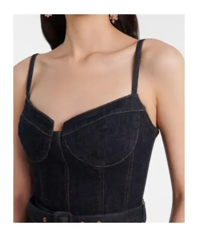SELF-PORTRAIT Belted Denim Bustier Dress