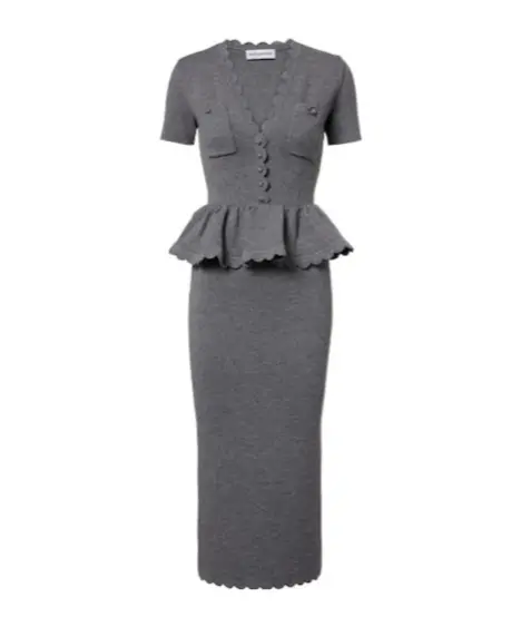 SELF-PORTRAIT Scalloped Peplum Midi Dress