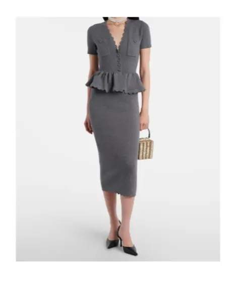 SELF-PORTRAIT Scalloped Peplum Midi Dress