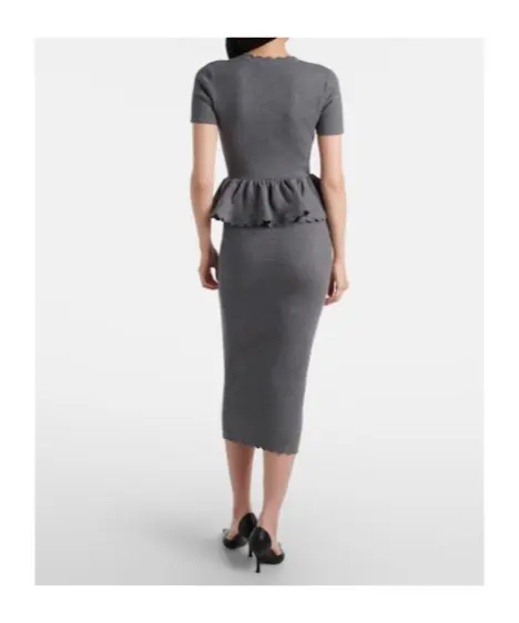 SELF-PORTRAIT Scalloped Peplum Midi Dress