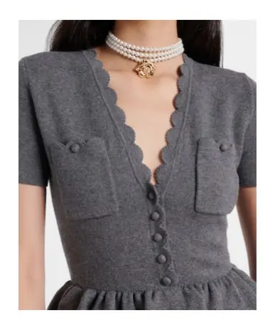 SELF-PORTRAIT Scalloped Peplum Midi Dress