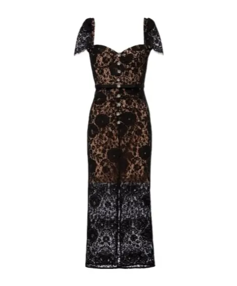 SELF-PORTRAIT Embellished Cotton-blend Lace Midi Dress - Black