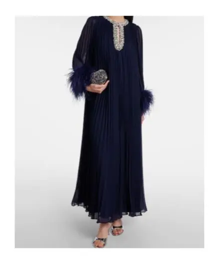 SELF-PORTRAIT Embellished Feather-trimmed Chiffon Midi Dress
