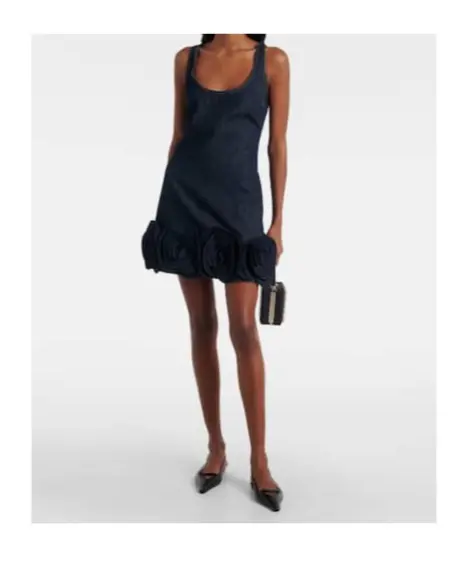 SELF-PORTRAIT Floral-appliqué Denim Minidress