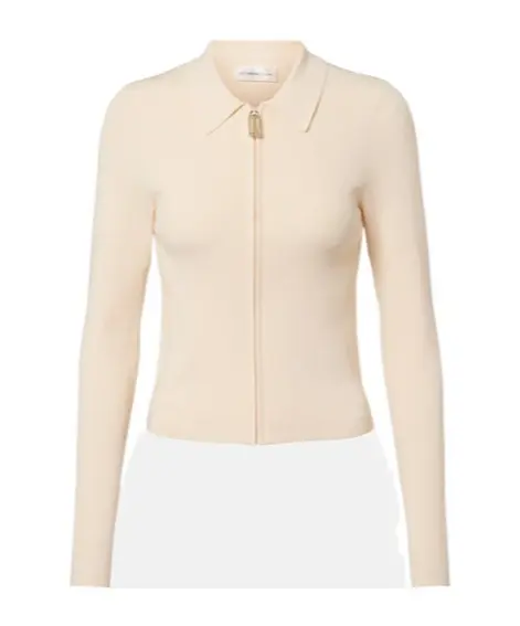 Victoria Beckham Ribbed-knit Zip-up Top - Nude
