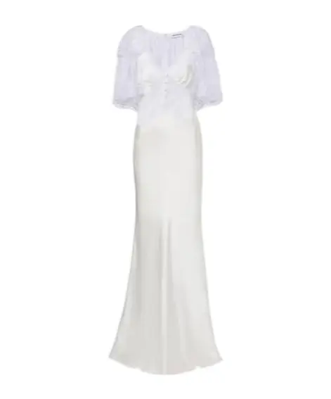 SELF-PORTRAIT Lace-trimmed Satin Gown - White