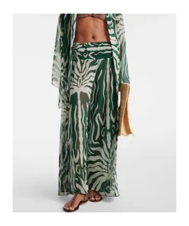Johanna Ortiz Printed Sheer Wide-leg Pants