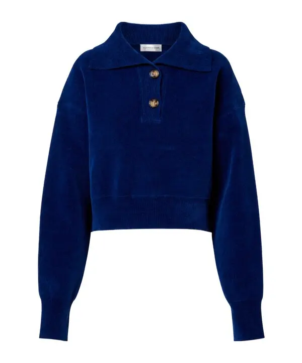 Victoria Beckham Cropped Cotton-blend Velvet Sweatshirt - Blue
