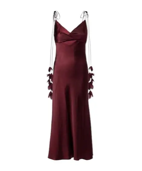 SELF-PORTRAIT Floral-appliqué Satin Slip Dress - Brown