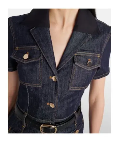 SELF-PORTRAIT Belted Denim Midi Dress