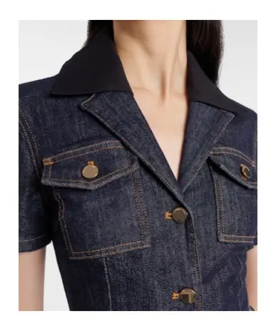 SELF-PORTRAIT Belted Denim Midi Dress