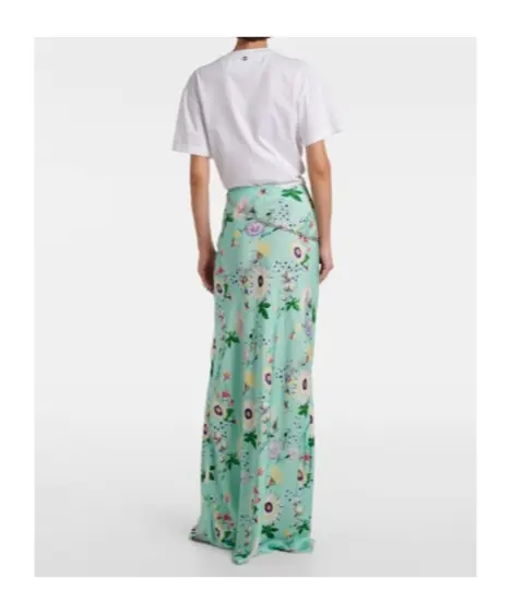 Rabanne Floral Satin Maxi Skirt With Chain Detail - Green
