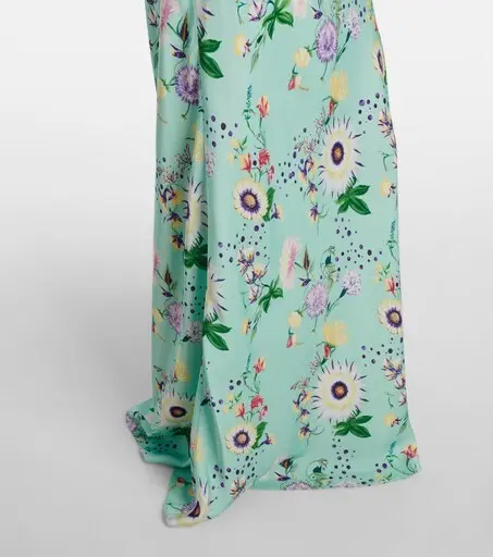 Rabanne Floral Satin Maxi Skirt With Chain Detail - Green
