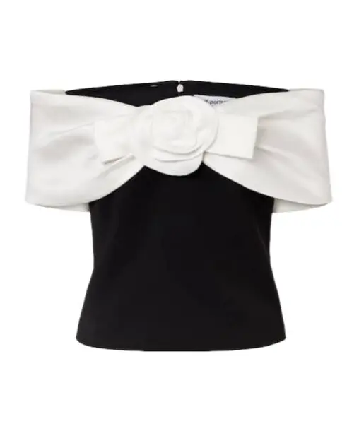SELF-PORTRAIT Floral-appliqué Off-shoulder Crêpe Top