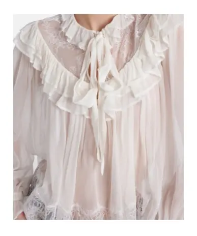 SELF-PORTRAIT Gathered Georgette And Lace Blouse