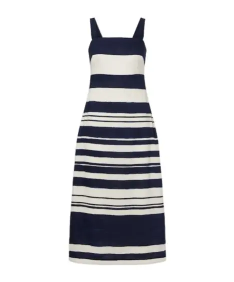 Veronica Beard Ella Striped Linen-blend Midi Dress