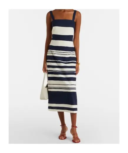 Veronica Beard Ella Striped Linen-blend Midi Dress