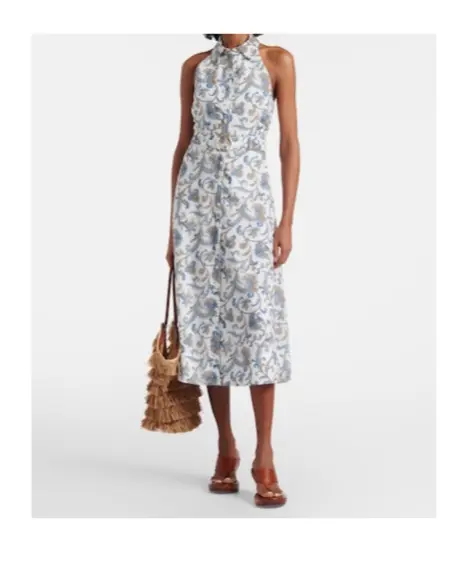 Veronica Beard Mackey Paisley Ramie Midi Dress
