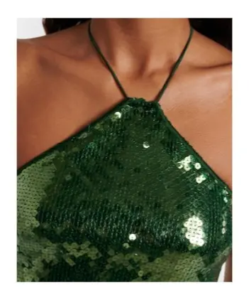 Oseree Marylin Sequined Halterneck Crop Top