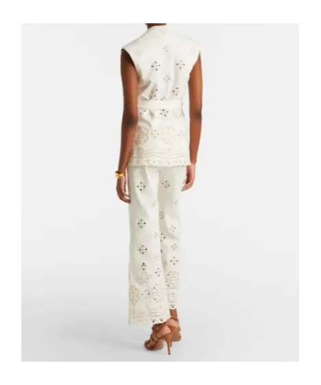 Veronica Beard Komi Eyelet Cotton Twill Flared Pants