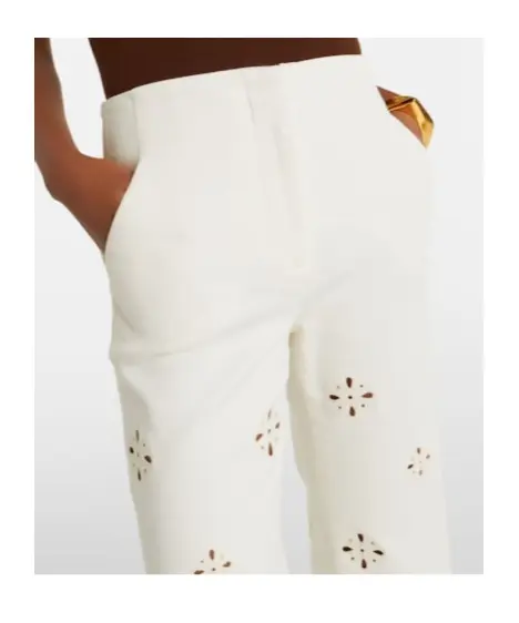 Veronica Beard Komi Eyelet Cotton Twill Flared Pants