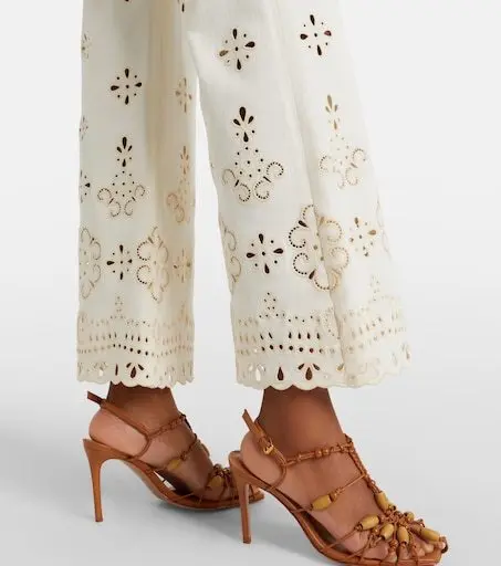 Veronica Beard Komi Eyelet Cotton Twill Flared Pants