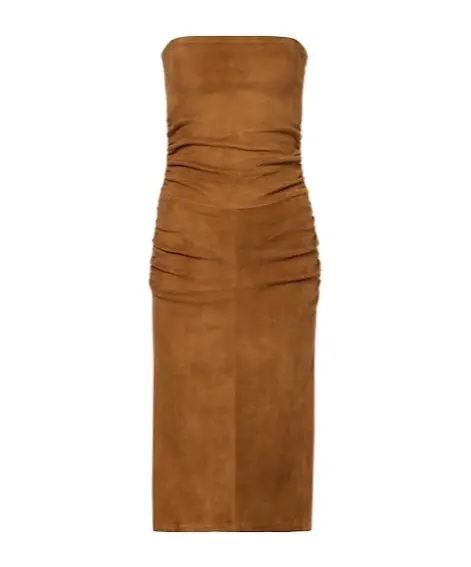 Stouls Salma Ruched Suede Midi Dress - Brown