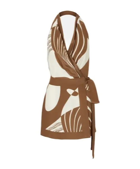 SIR. Almara Printed Silk Wrap Dress - Brown