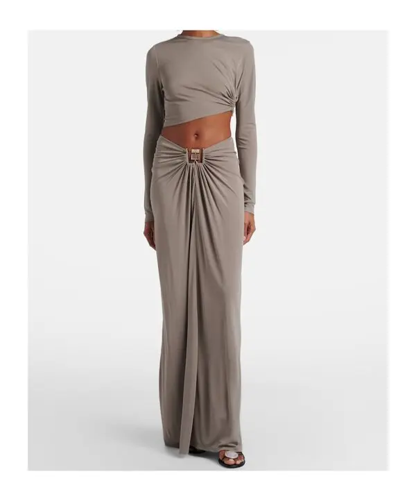 Christopher Esber Bezel Quartz Gathered Jersey Maxi Skirt