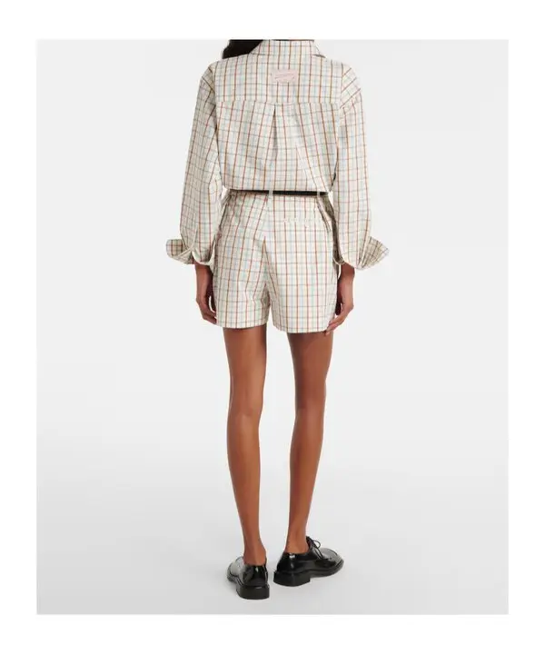 Victoria Beckham Checked Pleated Cotton Shorts