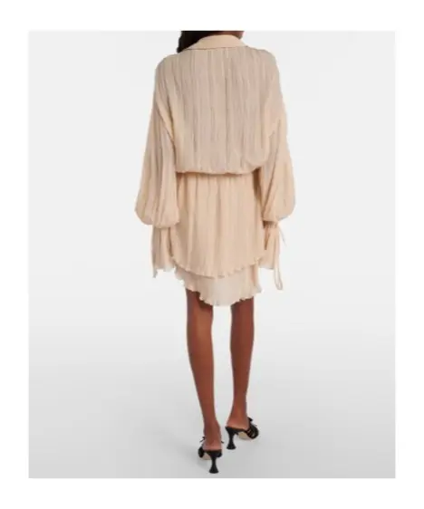 Blumarine Lace-trimmed Pleated Georgette Mini Dress