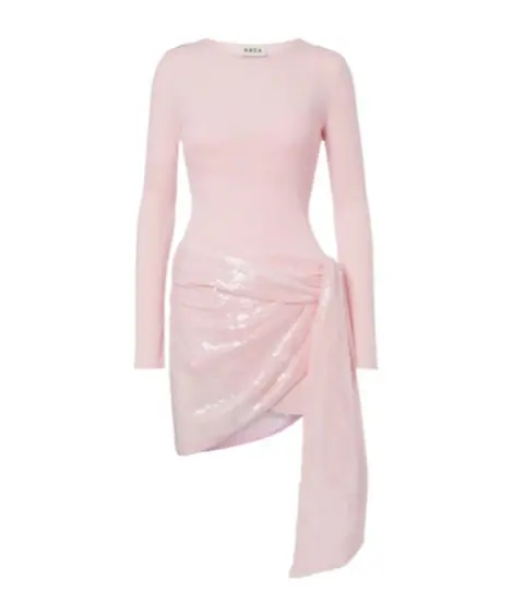 AREA Pointelle Sequined Draped Minidress