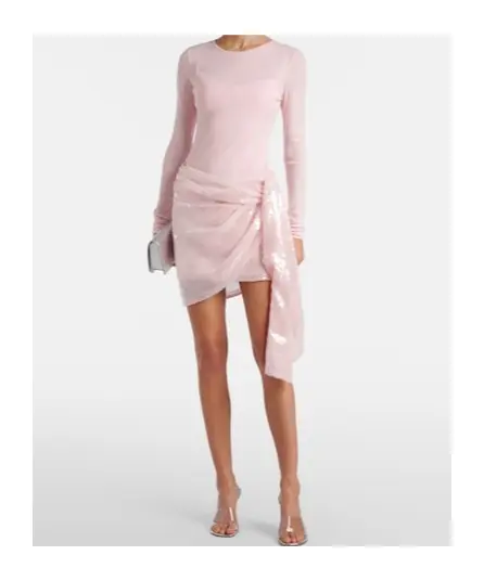 AREA Pointelle Sequined Draped Minidress