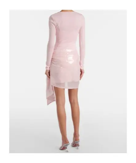 AREA Pointelle Sequined Draped Minidress