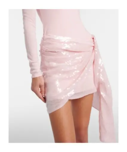 AREA Pointelle Sequined Draped Minidress