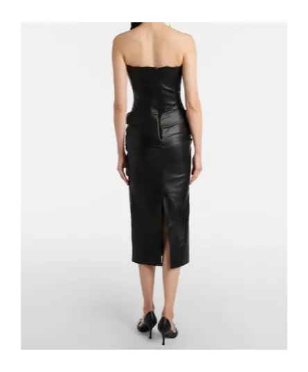 Alex Perry Strapless Leather Midi Dress