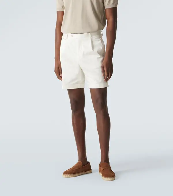 LARDINI Pleated Cotton-blend Bermuda Shorts