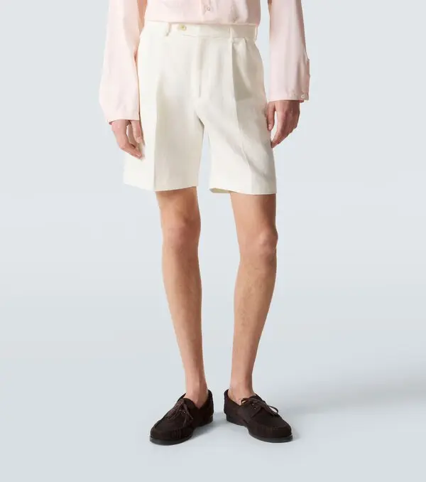 Auralee Pleated Wool, Cotton, And Linen Shorts
