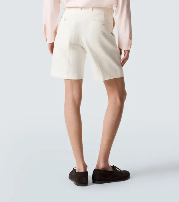Auralee Pleated Wool, Cotton, And Linen Shorts