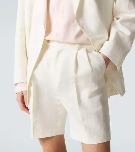 Auralee Pleated Wool, Cotton, And Linen Shorts