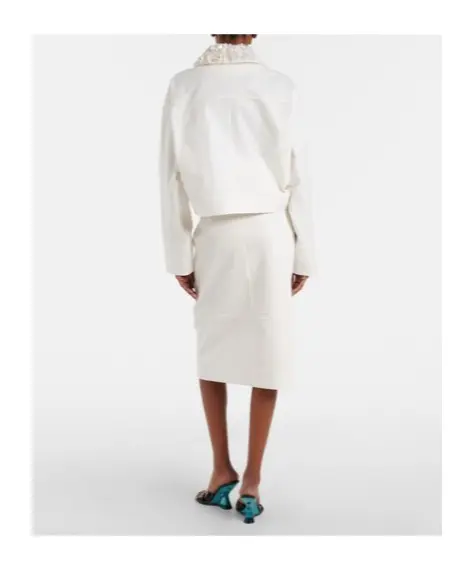 Plan C Embellished Cotton Drill Midi Skirt