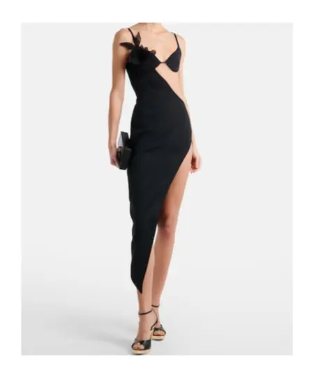 David Koma Asymmetrical Floral Appliqué Midi Dress