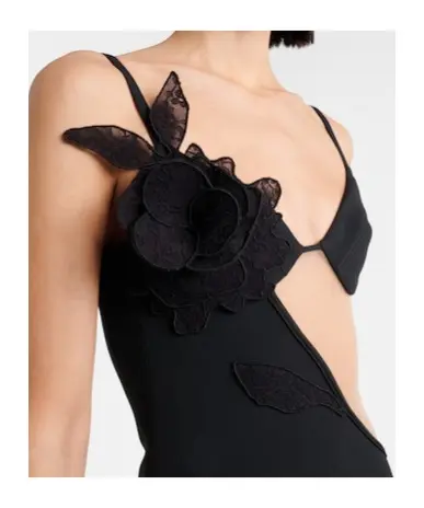 David Koma Asymmetrical Floral Appliqué Midi Dress