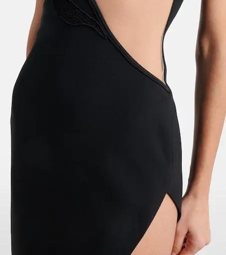 David Koma Asymmetrical Floral Appliqué Midi Dress