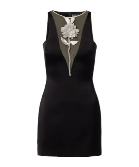 David Koma Embellished Floral Satin Mini Dress - Black