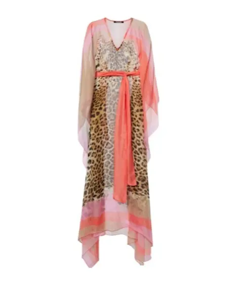 Roberto Cavalli Printed Belted Silk Kaftan