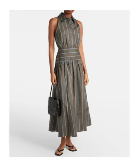 Staud Romy Striped Cotton Midi Dress