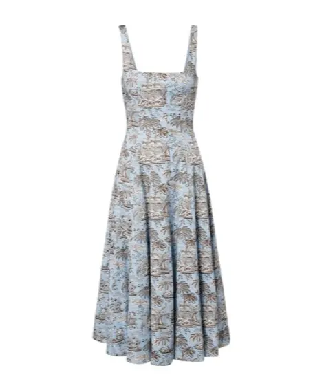 Staud Wells Floral Cotton Poplin Midi Dress - Gray