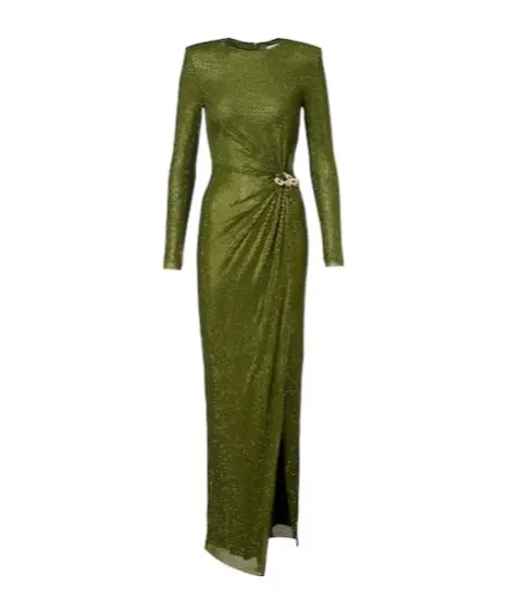 SELF-PORTRAIT Chain-detail Embellished Jersey Gown - Green